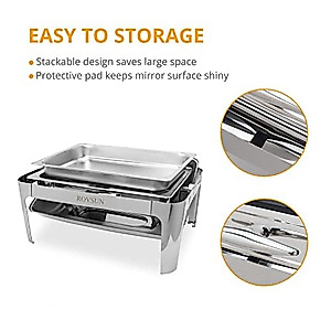 ROVSUN 9Qt 3 Packs Roll Top Chafing Dish Buffet Set, Stainless Steel Chafers for Catering, Rectangular Buffet Servers and Warmers Set with Glass Window for Parties, Banquet, Wedding, Full Size