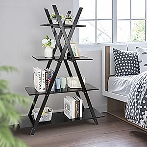 Nouva 4 Tier Ladder Bookshelf Storage Shelves, A Frame Wooden Ladder Open Display Shelves Floor Shlef Storage Furniture for Home Office Living Room Black