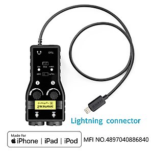 Lightning Microphone Preamp Compatible with iPhone 11 X 8 7 6 Vlog, Saramonic 2-Channel Lightning Mic XLR & 6.3mm Guitar Interface for iPad iPod, iOS Smartphone Tablet YouTube Video