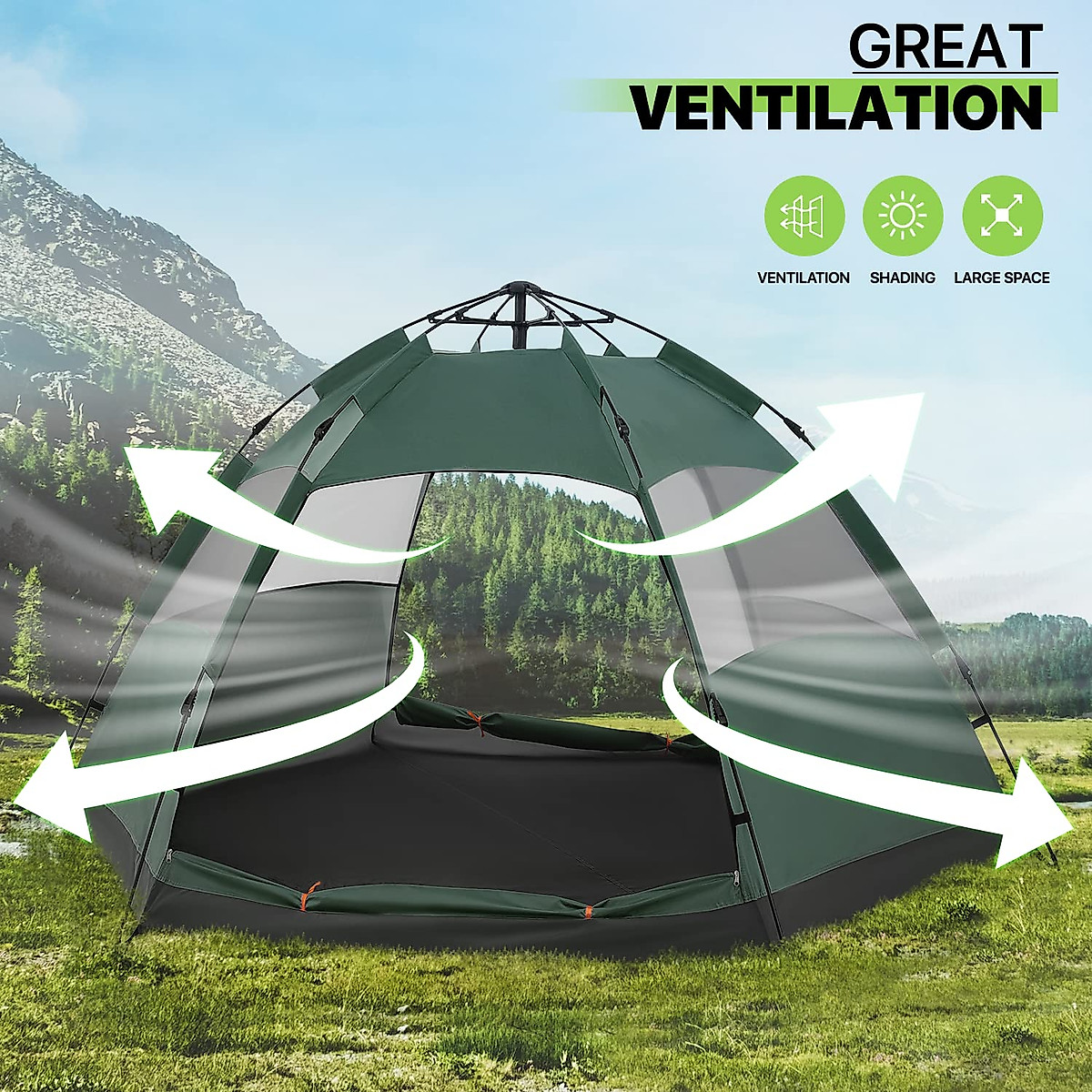 Magshion Camping Lightweight Instant Tent 2 Person Durable Pop Up Indoor Tent Portable Outdoor Backyard Green Tent for Hiking Backpacking, Easy Setup