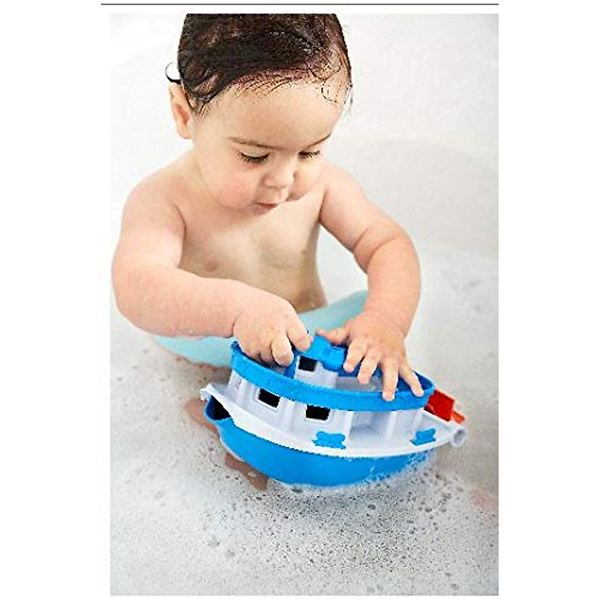 Green Toys Paddle Boat, Blue/Grey - Pretend Play, Motor Skills, Kids Bath Toy Floating Pouring Vehicle. No BPA, phthalates, PVC. Dishwasher Safe, Recycled Plastic, Made in USA.
