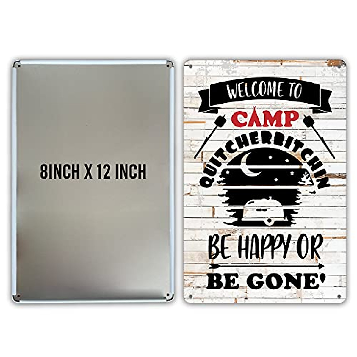 QIONGQI Funny Welcome to Camp Metal Tin Sign Wall Decor Farmhouse Rustic Camping Signs with Sayings for Home Camper Room Decor Gifts (Wooden Style)