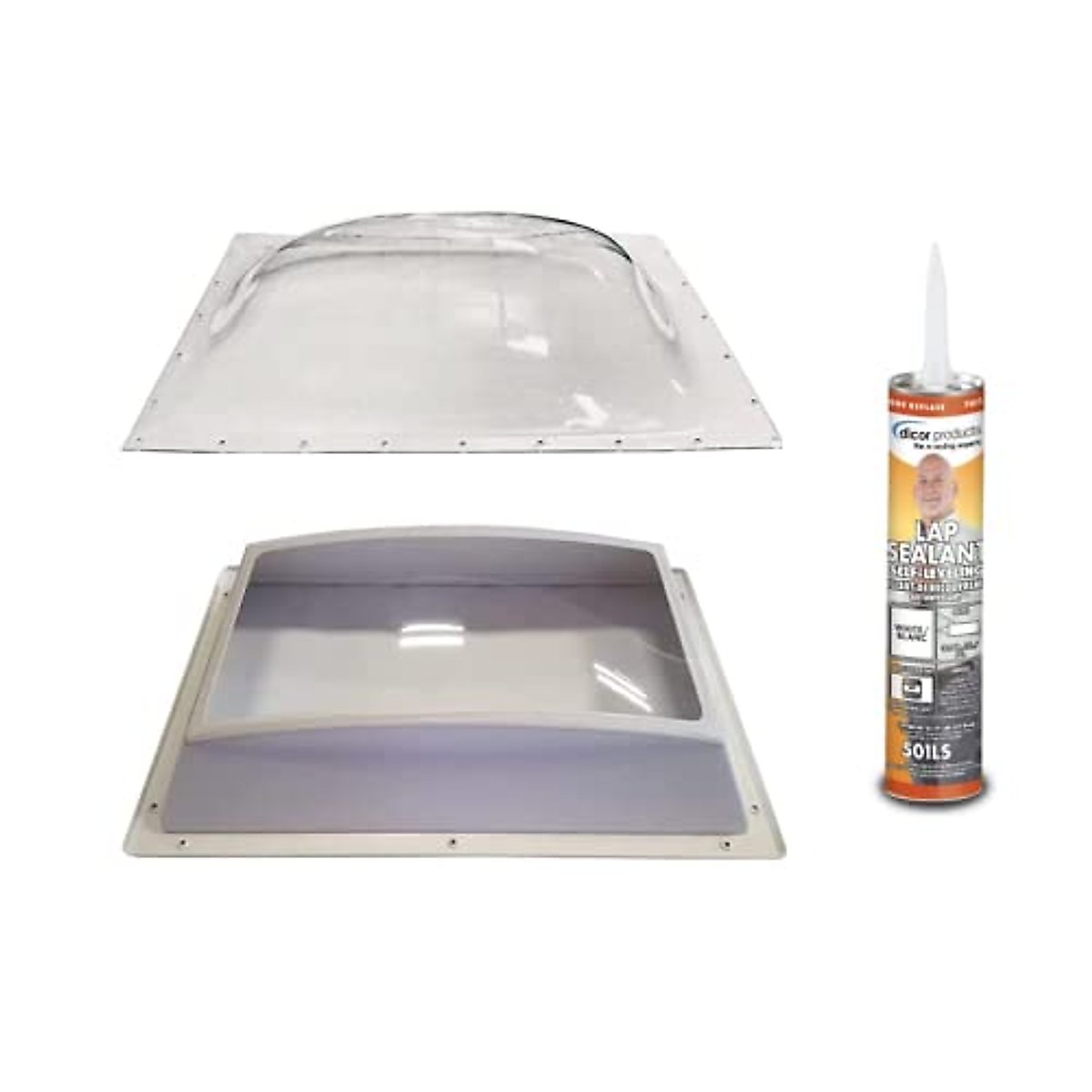 SCT RV Skylight Bundle - Clear Outer Dome 14" x 22", Flange 17" x 25" and Inner Dome with Window 14" x 22" + Dicor 501LSW-1 Lap Sealant