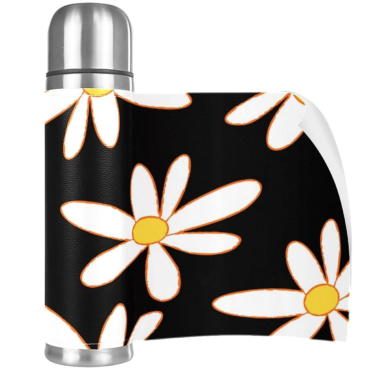 Stainless Steel Leather Vacuum Insulated Mug Flowers Thermos Water Bottle for Hot and Cold Drinks Kids Adults 16 Oz