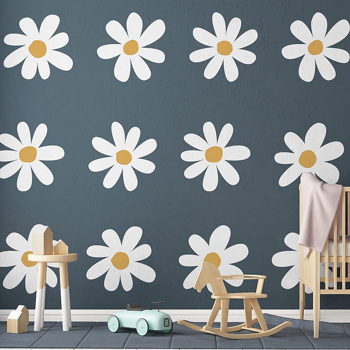 12 Sheets Daisy Wall Decals Flower Wall Stickers Large Daisy Wall Stickers Daisy Decals for Wall Peel and Stick for Nursery Bedroom Living Room Wall Decor (Classic Style)