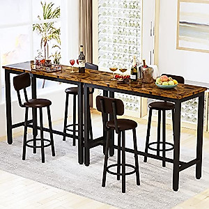 AWQM Bar Table Set of 2,39.3" Pub Height Table & 2 PU Upholstered Stools with Backrest,Industrial 3 Piece Breakfast Bar Table Sets,for Living Room,Kitchen,Bar,Rustic Brown & Black & Brown