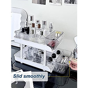 2 Tiers Under Sink Organizers And Storage, Plastic Storage Basket Drawers With Handle, White Multi-Purpose Pull Out Cabinet Organizer Shelf, Counter Organizing Tray For Kitchen, Office, Bathroom