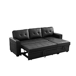 INFINI FURNISHINGS Reversible Faux Leather Pocket Sleeper Sofa in Black