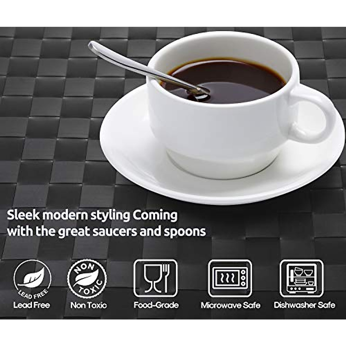 AOZITA Espresso Cups and Saucers with Espresso Spoons, Stackable Espresso Mugs,12-piece 2.5-Ounce Demitasse Cups (Protective Packaging)