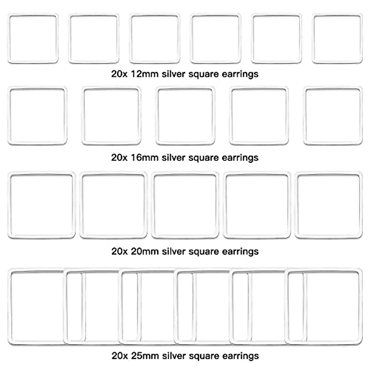80Pcs Earring Hoop Jewelry Making Earring Beading Hoop Rings Earring Finding Hypoallergenic Square Earrings Beading Hoop Bulk Open Bezel Pendant Frame for DIY Crafts Accessories Supplies(Silver)