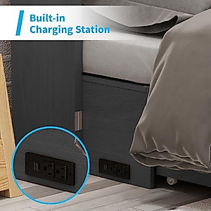 Mjkone Murphy Bed Cabinet Queen with Foldable High Elasticity Mattress, Cube Cabinet Bed with USB Charging Station, Solid Wood Chest Bed for Bedroom Guest Room Office (Gray, Cabinet Bed A)