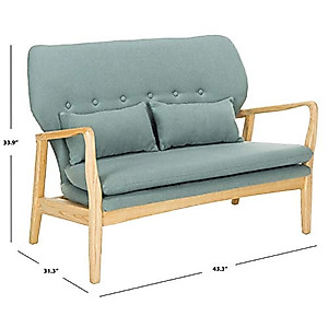 Safavieh Home Ellaria Modern Blue and Natural Settee Loveseat with Pillows