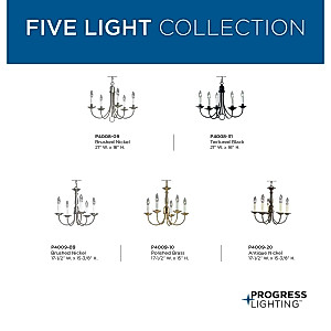 Progress Lighting P4009-10 5-Light Chandelier, Polished Brass