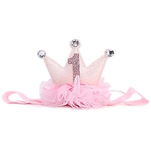 LINLULU 1st Birthday Crown Headband for Baby Girls - Elastic Pink Glitter Mini Crown, Princess Crown Headband, Tulle Bow Crown Baby Headband, Cake Smash Photo Prop (pink baby headband)