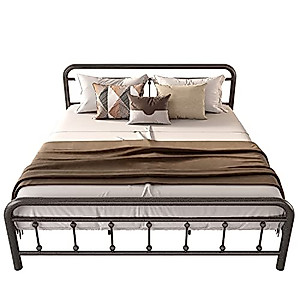 LIKIMIO California King Bed Frames, Metal Platform Bed Frame King with Headboard and Strong Support Frames, Easy Assembly, Noise-Free, No Box Spring Needed, Grey Black