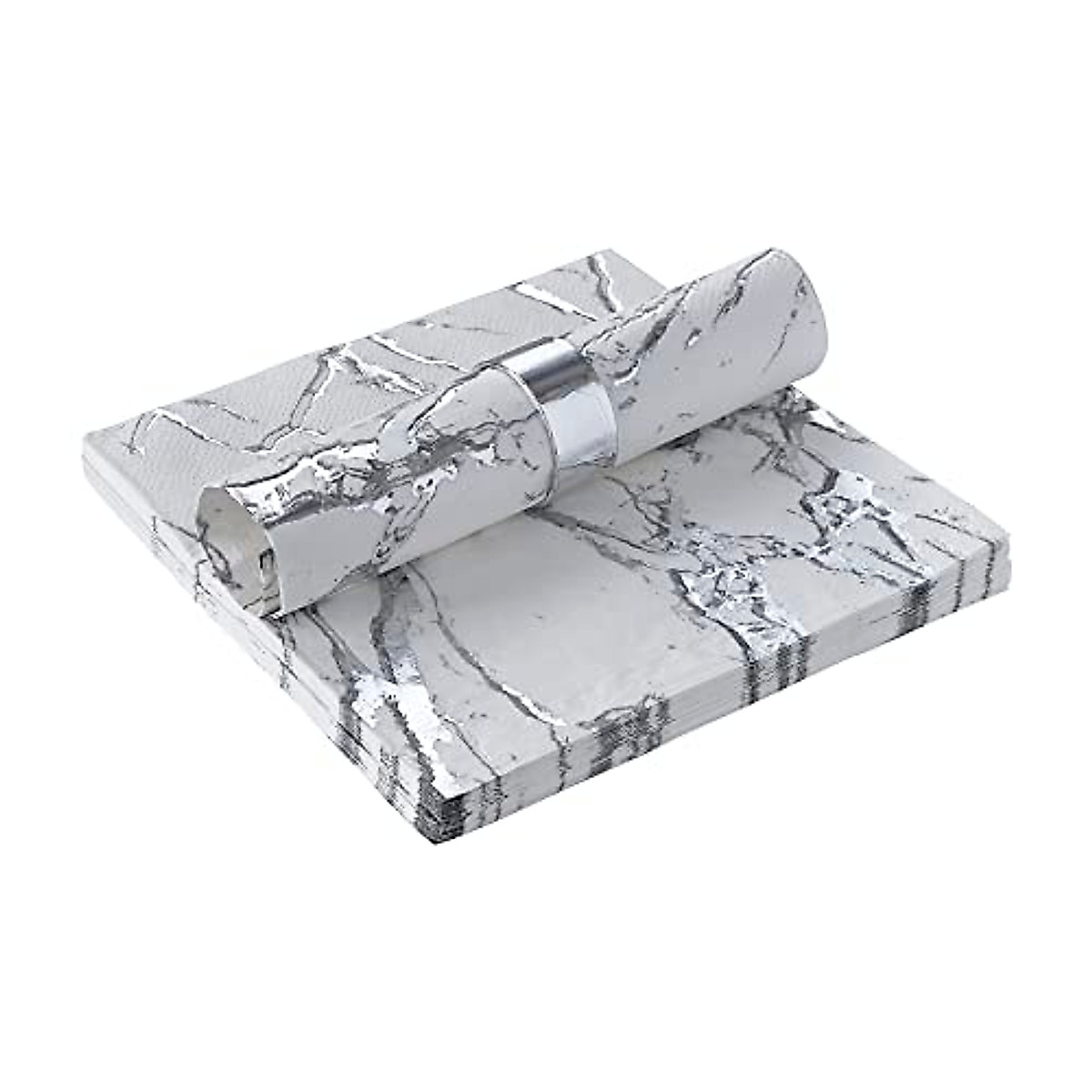 Elegant Marble Cocktail Napkins, Pack Includes 18 Wedding Napkins, Party Napkins Disposable Perfect For Dessert, Classic Dinner Napkins For Upscale Events, Christmas Napkins For Holiday Meals, Silver