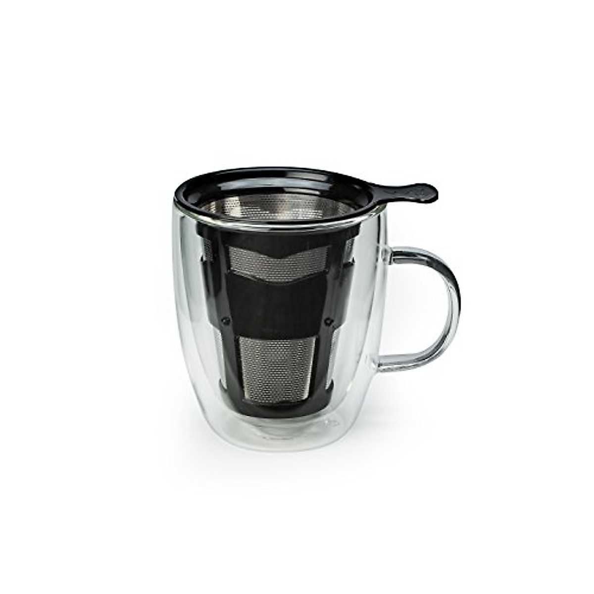 Java Concepts Pour Over Filter and 2 Double-Wall Glass, Black with 2 Mugs