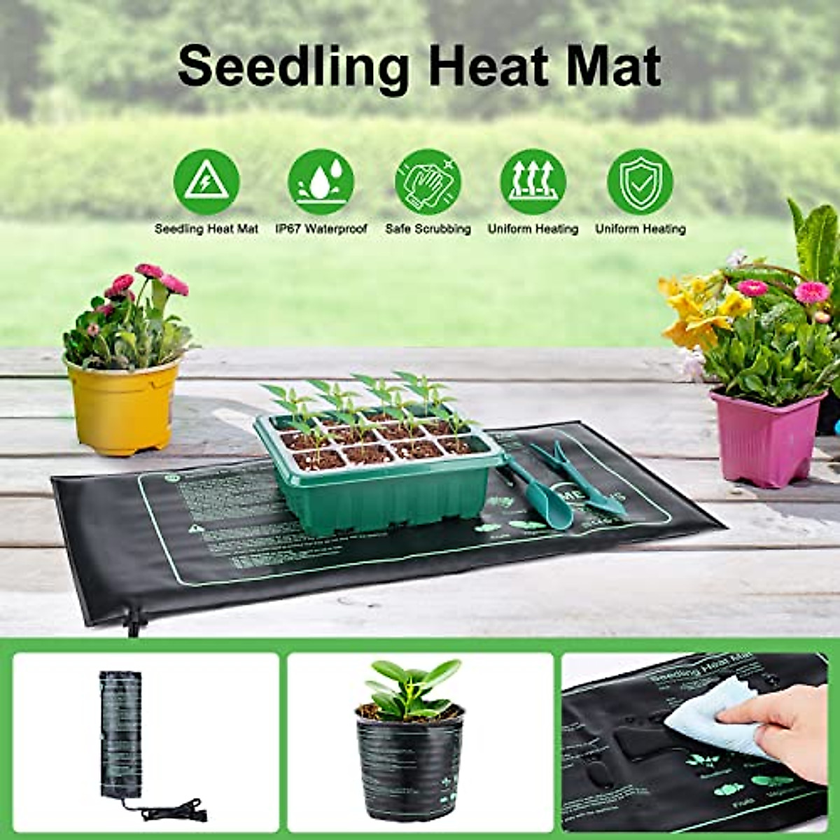 Winpull Seed Starter Tray with Upgraded Grow Light Seedling Heat Mat, 5 Pack Seedling Starter Trays with Time Controller, Seed Starting Kit with Adjustable Humidity Dome and Base for Plant Germination