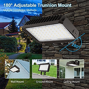Xbuyee 150W LED Flood Light with Dusk-to-Dawn Photocell, 130lm/W 5000K Daylight 100-277V IP65 Waterproof, 150W-100W-75W Adjustable, LED Parking Lot Light with Trunnion Mount, ETL
