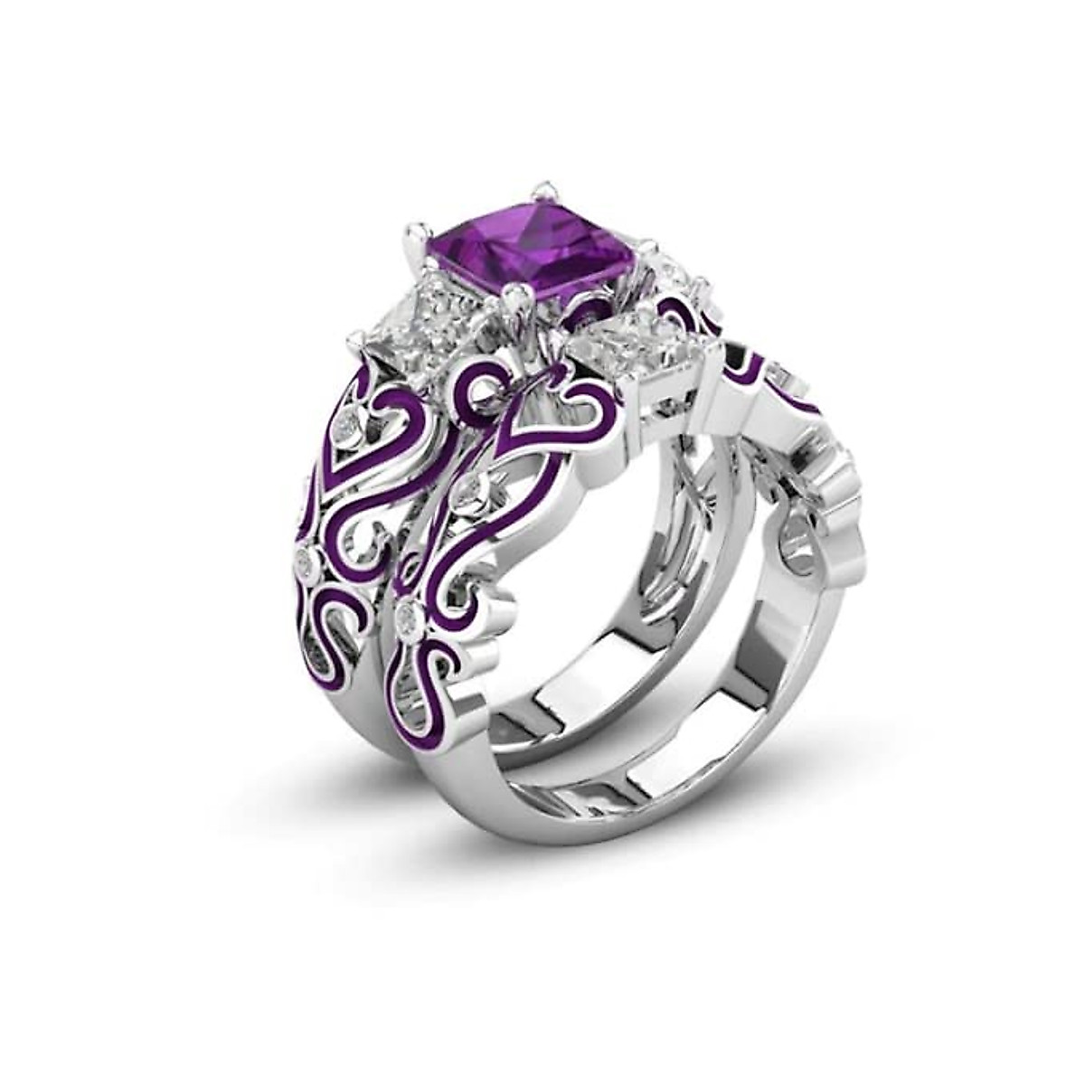 ZALKARI Princess Cut 3.10 Ct Purple Amethyst & VVS1/D Diamond Women,'s Engagement, Wedding Bridal Ring Set White Gold Plated