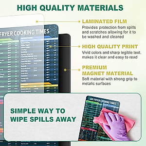 Air Fryer Magnetic Cheat Sheet Set, Cook Times Chart Air Fryer Accessories Magnet Sheet Quick Reference Guide for Cooking and Frying, Easy to Use, Excellent Kitchen Assistant
