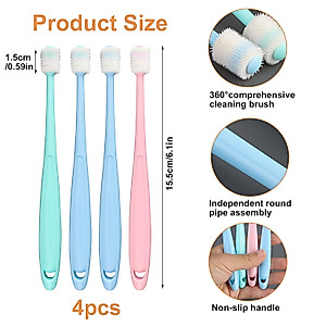 4 Pack Dog Cat Toothbrush Silicone 360 Degree Pet Tooth Brush Small Puppy Kitten Toothbrushes Soft Bristles Head Prevent Bad Breath Dental Care Plaque Off Teeth Deep Clean Kit for Dogs Cleaning Mouth