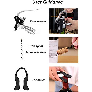 Cooko Wine Opener Set,Wine Bottle Opener Including Foil Cutter, Bottle Stopper Pourer and Extra Spiral,Wine Corkscrew Set,Gift box Opener Kit.