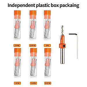 6 PCS Wood Hole Countersink Drill Bit Set with Hex Key Wrench, Hole Drill Bit Timber Screw Hole Cutter for Carpentry Woodworking (Individually Box Packaging)