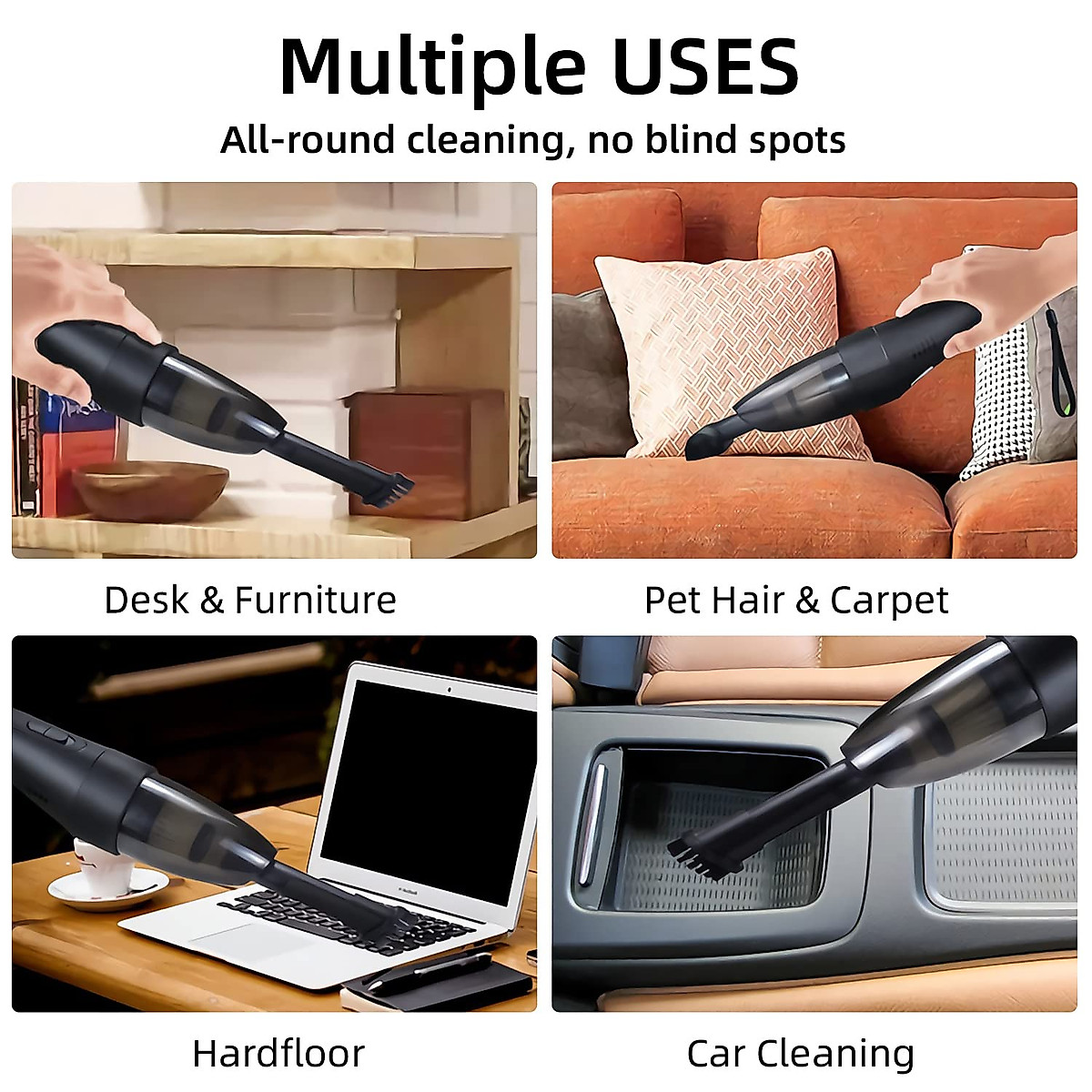 YYinno Hand Vacuum Cordless Rechargeable, Car Vacuum Handheld Cleaner Cordless Wet Dry Powerful Portable Mini Vacuum Light Weight for Pet Hair, Home, Aspiradora para Carro