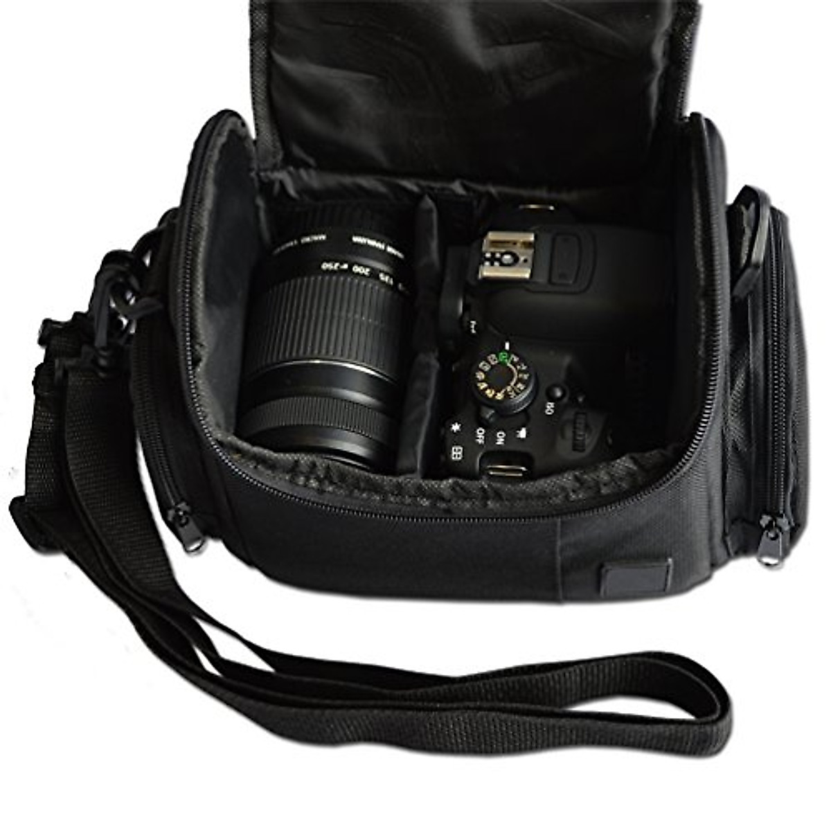 Well Padded Fitted Compact Medium DSLR Camera Case Bag w/ Zippered Pockets and Accessory Compartments for Canon EOS Rebel T8i T7 T7i T6i T6S T5i T5 T4i T3i SL1 EOS 90D 80D 0D 60D 7D 6D 5D 750D 700D