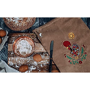Artisan Linen Bread Bags, Embroidered Set of 2 Large Reusable Bread Bags for Homemade Bread with Drawstring - Gifts for Bakers - Rooster Gifts for Women