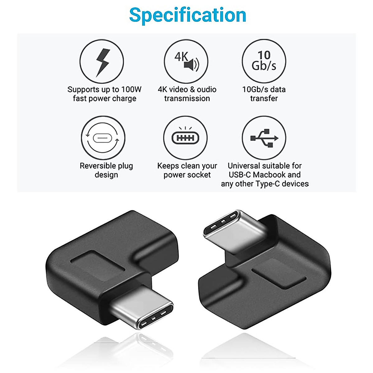 URWOOW USB C Right Angle Adapter,90 Degree USB C to USB Type-C Male to Female Adapter Convertor Extension, for Laptop & Tablet & Mobile Phone (2 Pack).
