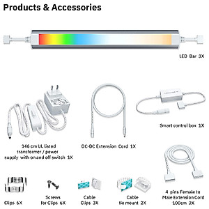 Smart Under Cabinet Lighting Strip Lights White and Multi Color Work With Amazon Alexa Google Home Dimmable for Show Case, TV Back Lights, Kitchen Counter, Book Case, Under Bed (3 Lights Bar kit)