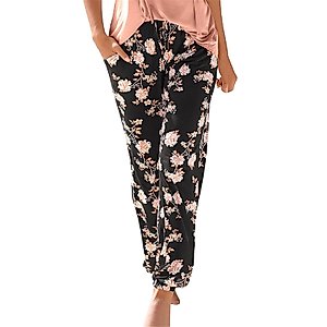 Bravetoshop Women's Boho Pants High Waist Yoga Hippie Palazzo Summer Beach Pants Yoga Printing Trousers Harem Pants (B-Pink,XXL)