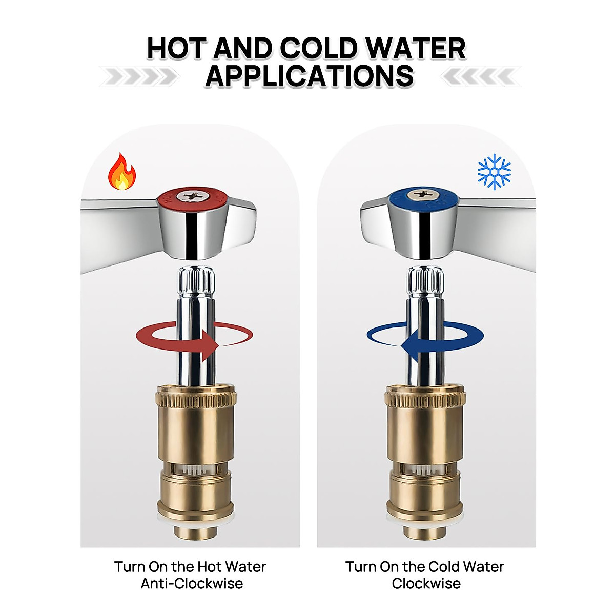 Phivan Lead-Free Brass Handle Stem Assembly Commercial Faucet Parts for Most Commercial Kitchen Sink Faucet Hot and Cold Side Handle Ceramic Cartridge Fits Kitchen, Restaurant, Industrial