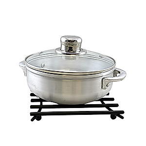 Dependable Industries Modern Sleek Euro Square Heavy Weight Steel Black Decorative Design Kitchen Trivet Protect Tables and Countertops from Hot Pots Trays and Pans