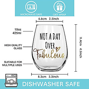 Pokolllee Not A Day Over Fabulous Wine Glass Birthday Gifts for Women, Happy Birthday Gift for Her, Funny Female Wine Glass Gifts for Mom Sister Friends, Christmas Gift for BFF Boss Coworkers Female