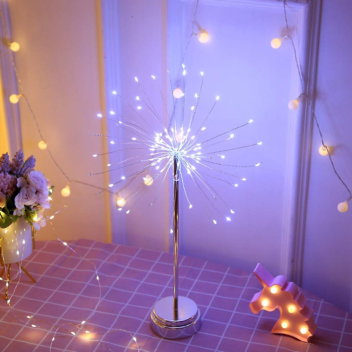 Romantic Valentine's Day Plastic Material Fireworks Lights, LED Light Decor, High Brightness Warm White Energy Saving for Garden Corporate Parties Wedding Decoration Home Courtyard(White Light)