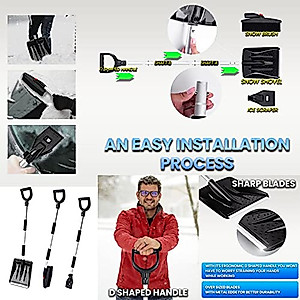 43" Retractable Snow Shovel, Aluminium Alloy Snow Sand Mud Removal Tool for Car Outdoor Camping and Garden, Detachable Three-Piece Construction