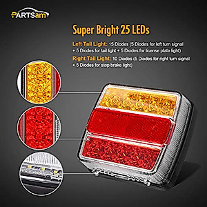 Partsam Magnetic LED Trailer Towing Light Kit w/Reflex, Universal 2x 15 LED Trailer Rear Light, Board Tail Brake Stop Indicator License Plate Light Lamp, 24ft Cable with 7 Pin Plug, IP68 Waterproof