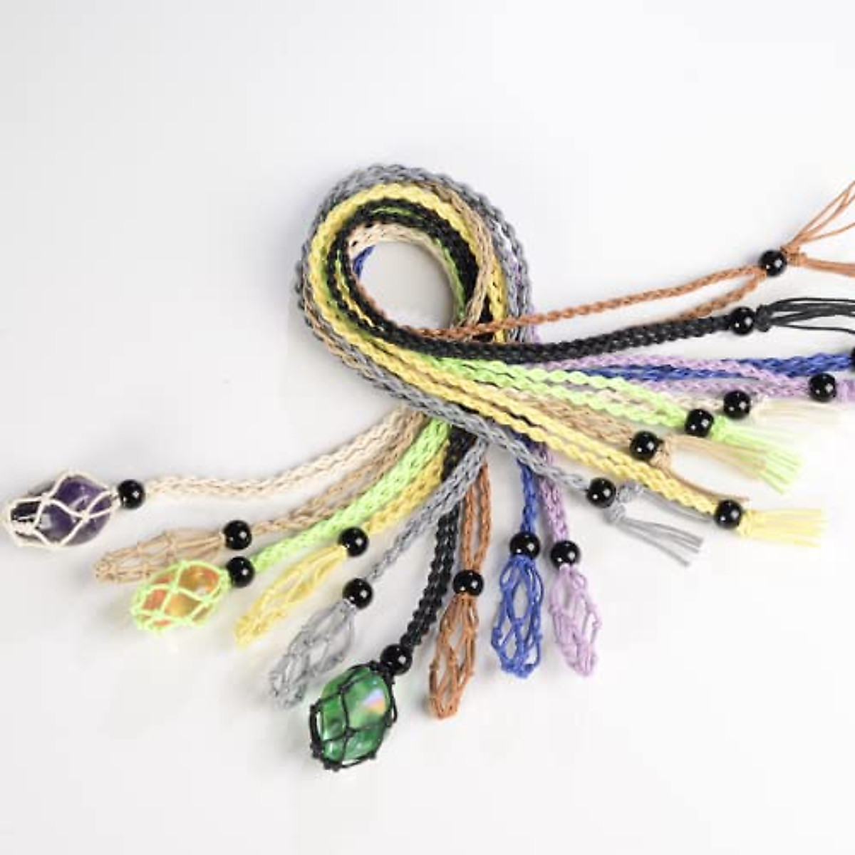VNVETYTO 18 PCS Multicolor Crystal Cage Necklace Holder Necklace Cord Empty Stone Holder Replacement Hand-Woven Necklace Cord with Adjustable Length