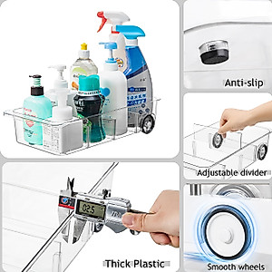 LXLXXL Fridge Organizer on Wheels, 2 Pack Roll Out Refrigerator Drawer Organizer and Storage Clear Design with Dividers, Upgrade Thick Plastic Pantry Storage Bins, Kitchen Organization