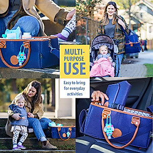 Baby Diaper Caddy Organizer Tote with Portable Baby Changing Pad Bag and Mini Elephant Hand Sanitizer Holder Perfect for Nursery Changing Table Baby Shower or Moving Room to Room (Large, Baby Blue)