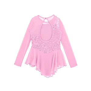easyforever Kids Girls Metallic Snowflake Ice Figure Skating Tutu Dress Long Sleeve Gymnastic Leotard Performing Costume Pink 4 6 Years