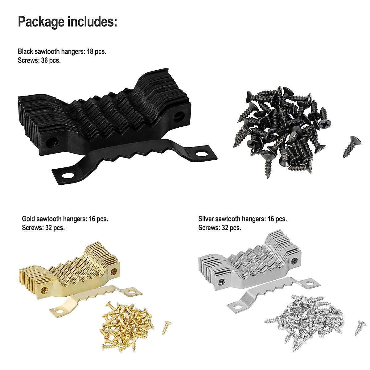 Small Sawtooth Picture Frame Hangers with Screws - 50 Pack, Picture Hanging Hooks Perfect for Hanging Photo Frames, Canvas, Artwork, Paintings and More