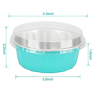 Beasea 8 oz 50 Pack Disposable Ramekins with Lids, Aluminum Cups for Baking Elegant Blue Aluminum Foil Cups Creme Brulee Muffin Cupcake Baking Cup Mini Pudding Cups for Party Wedding Birthday