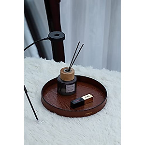 Cockatoo Faux Leather Round Tray, Decorative Coffee Tray for Ottoman, Living Room & Modern Home Decor (Medium/9", Arabian Spice)