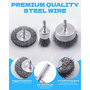 Rocaris 7 Pack Carbon Steel Wire Wheel Brush, Cup Brush, Wheel Brush, Pen Brush Set with 1/4-Inch Round Shank for Rust Removal, Corrosion and Scrub Surface