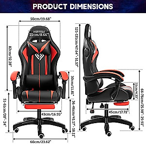 HOFFREE Gaming Chair with Bluetooth Speakers and Lights Ergonomic Computer Massage Gaming Chair with LED RGB Lights Footrest High Back Music Video Game Chair with Lumbar Support Red and Black