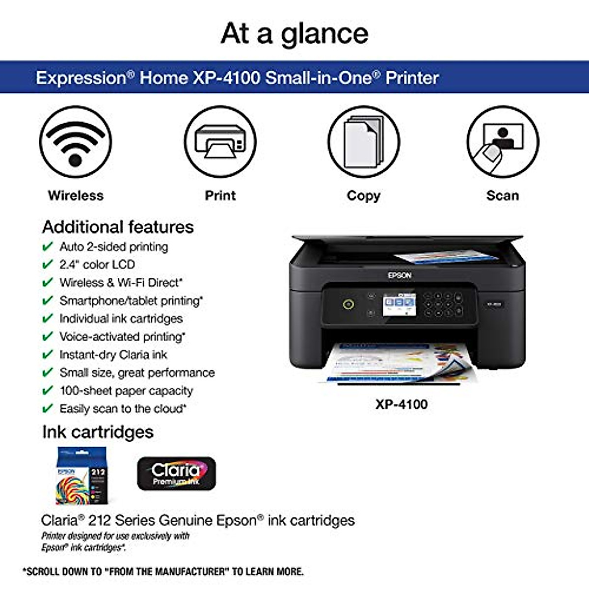 Epson Expression Home XP-4100 Wireless Color Printer with Scanner and Copier (Renewed)